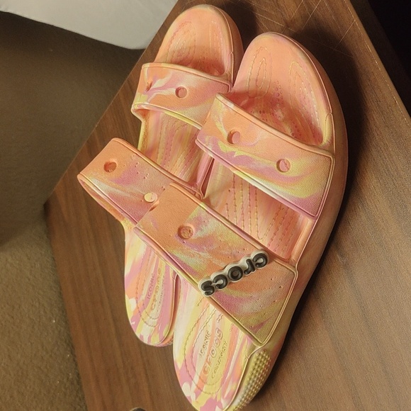 CROCS | Shoes | Iconic Crocs Comfort Pink Yellow M5 W7 | Poshmark